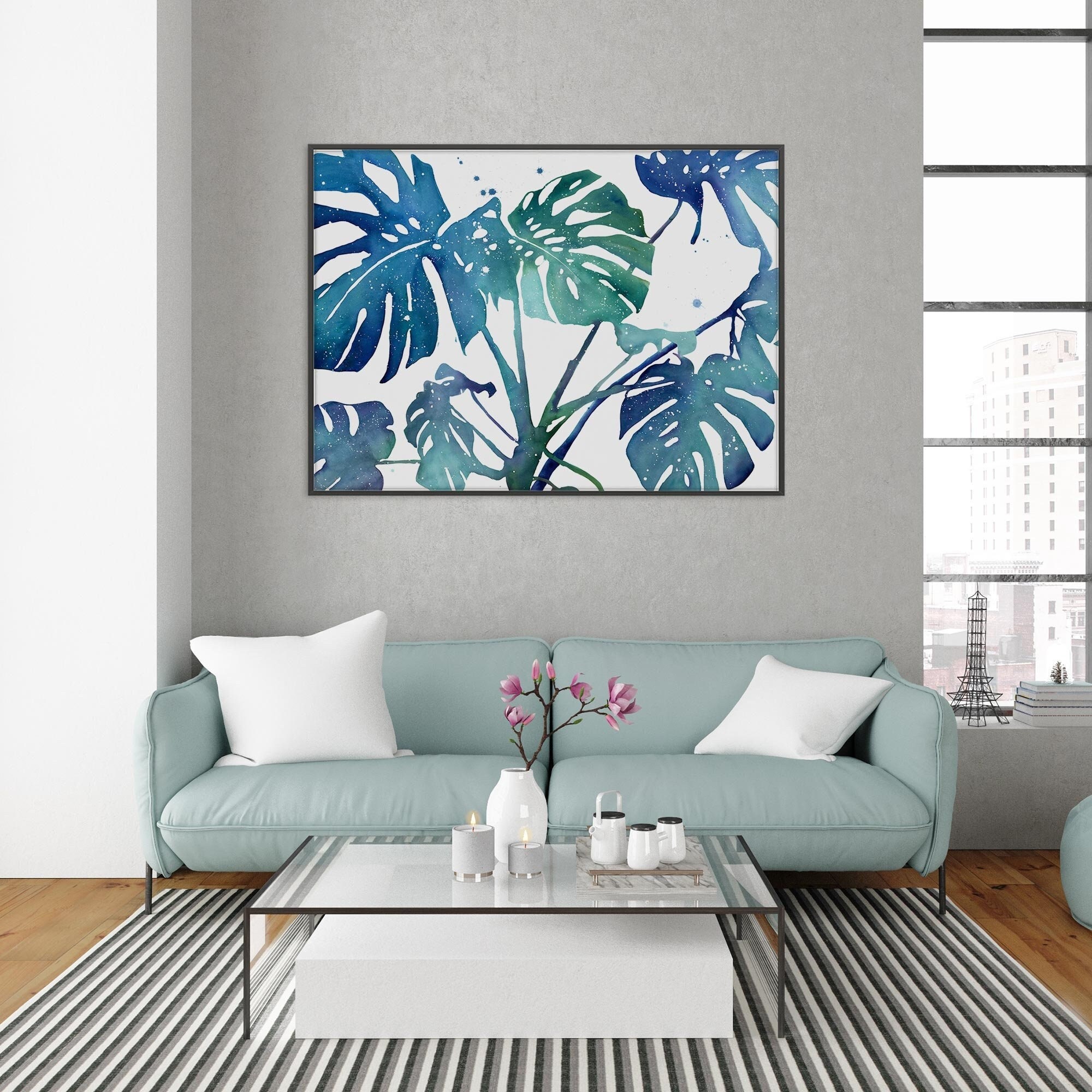 Blue Monstera Plant Art Print Giant Blue Monstera Watercolor | Etsy