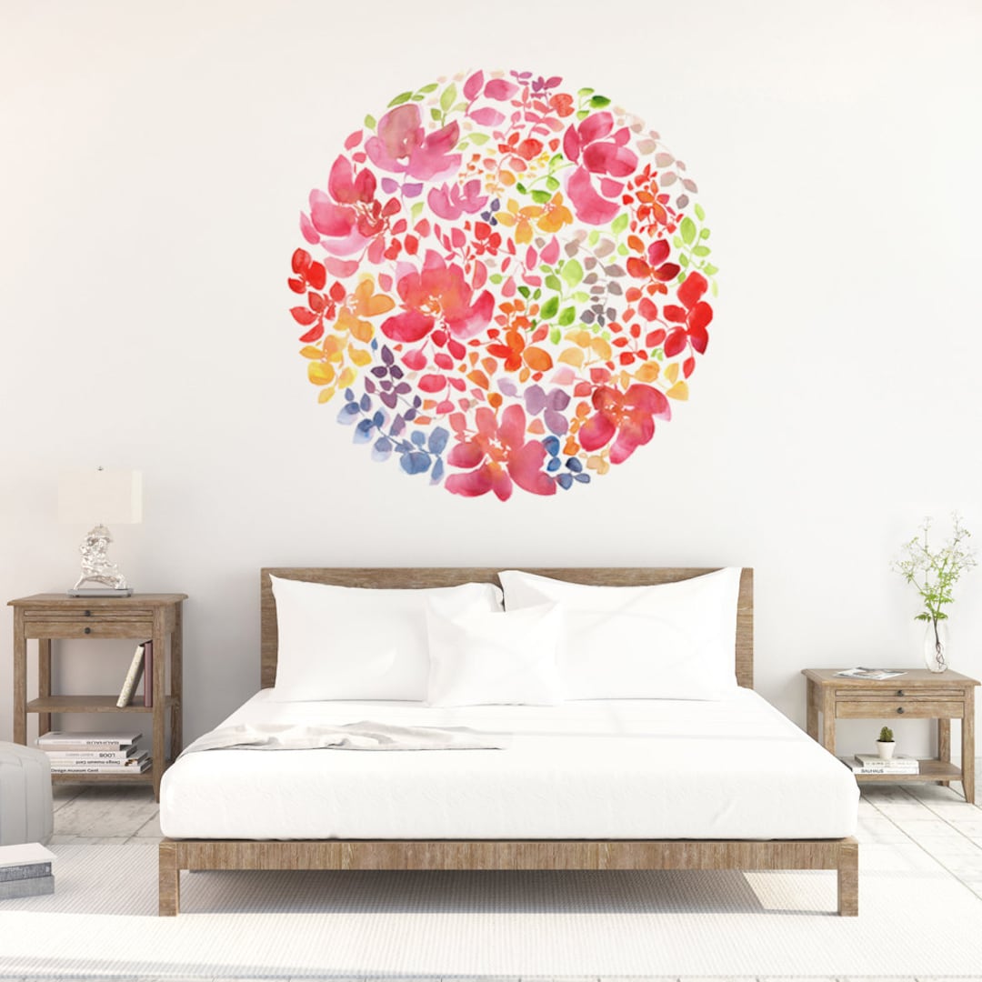Boho Wall Sticker, Honey Moon | Floral Circle Self Adhesive Art, Peel ...