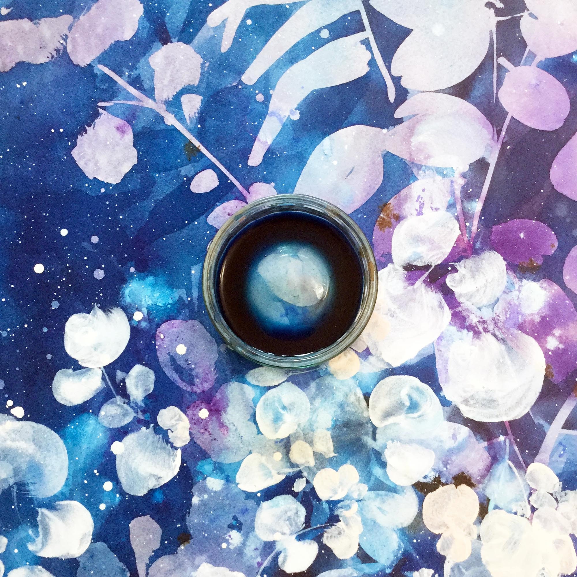 Cosmos in Bloom, Celestial Watercolor Painting | Blue Print Moon Boho ...