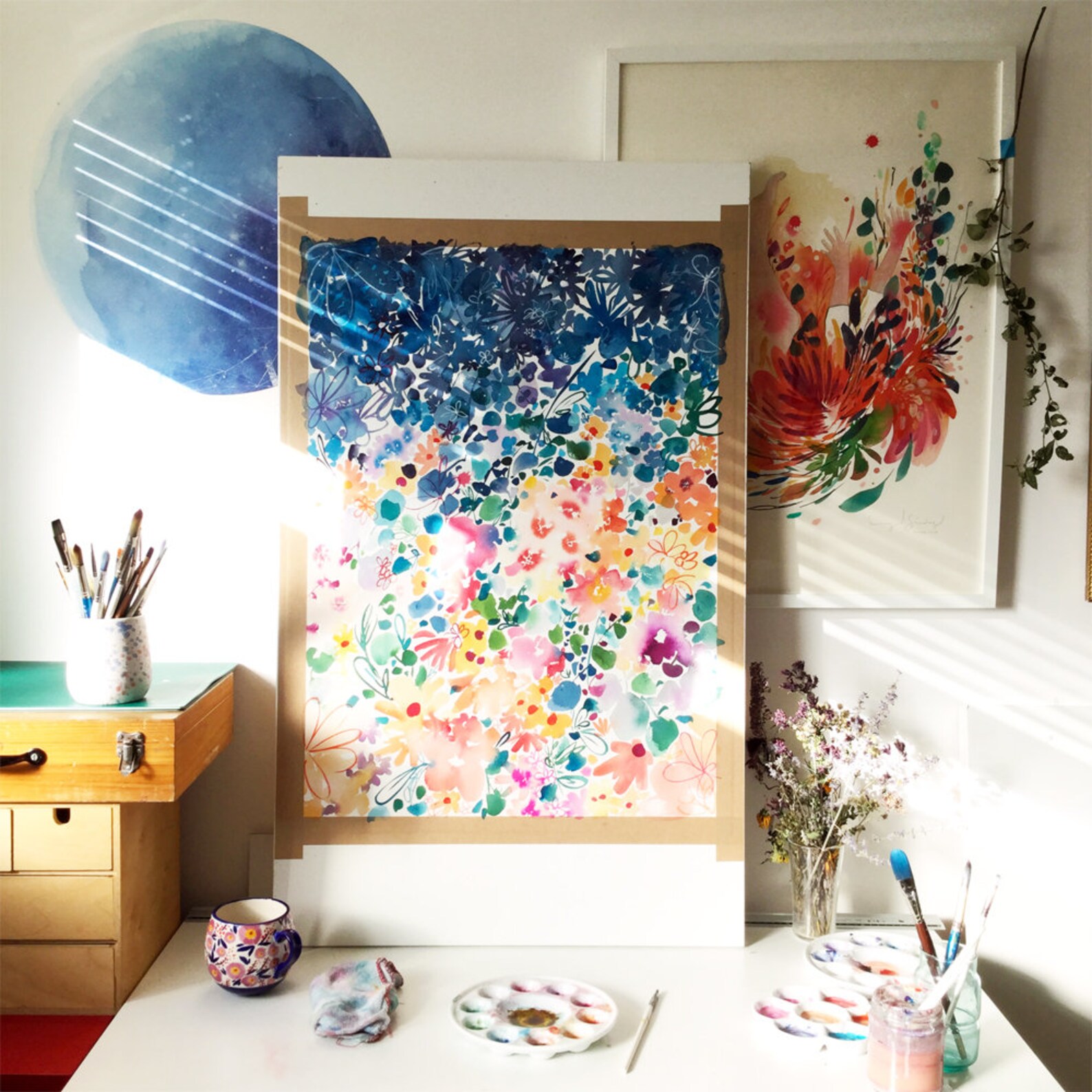 Floral Stardust Art Print Celestial Landscape of Flowers - Etsy