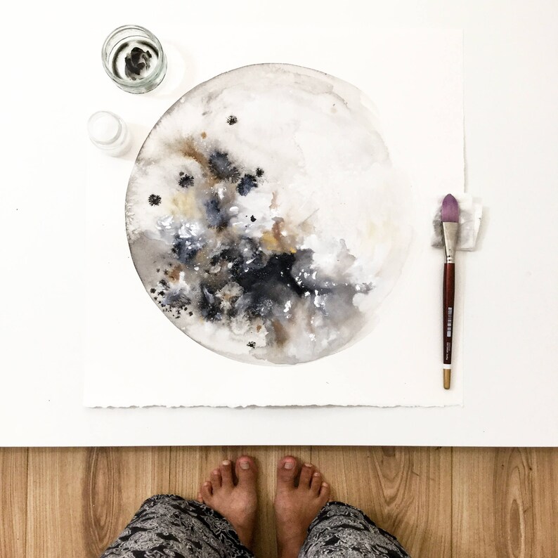 Silver Moon Print Full Moon Poster Art Wall Decor Watercolor | Etsy