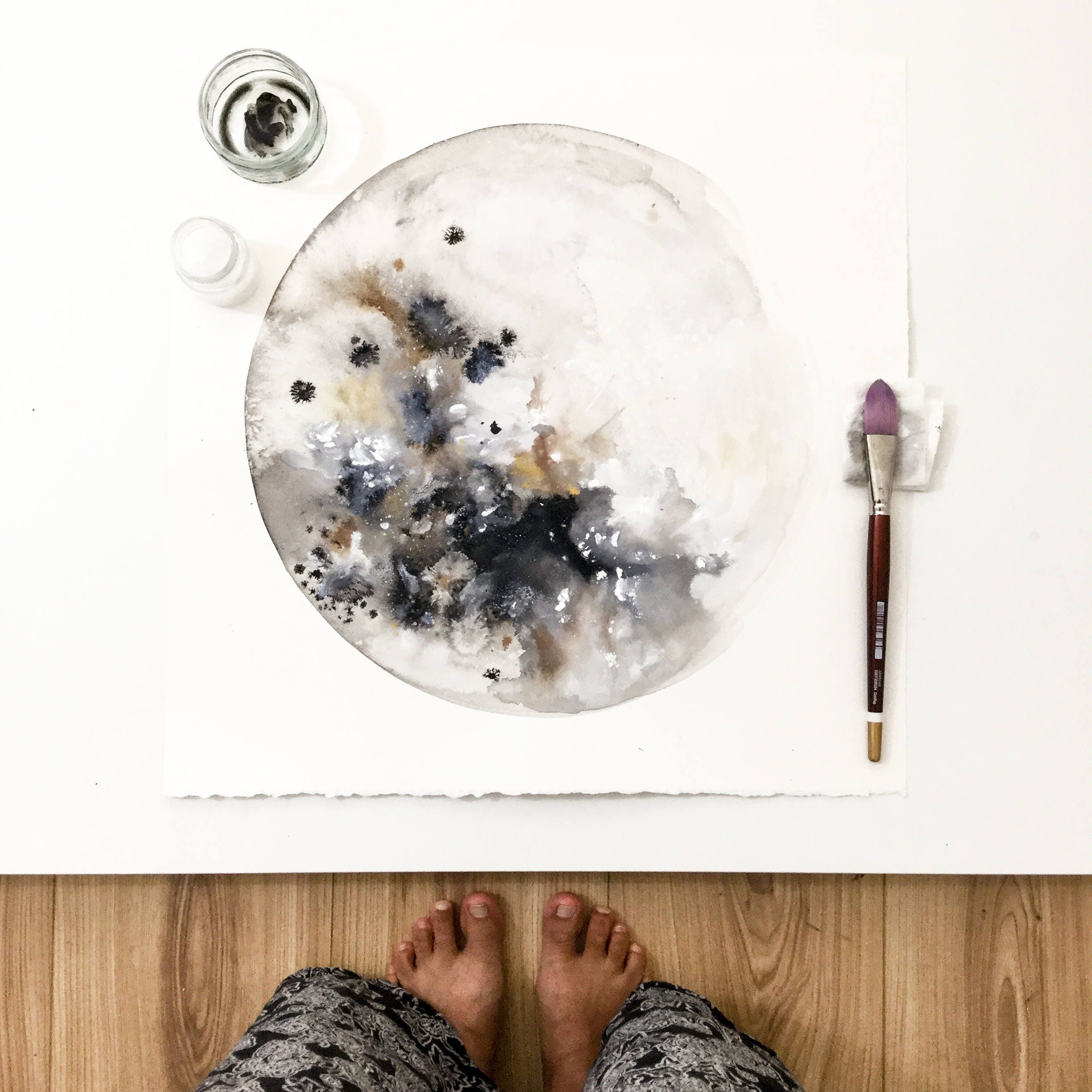 Silver Moon Print | Full Moon Poster Art Wall Decor Watercolor Painting ...