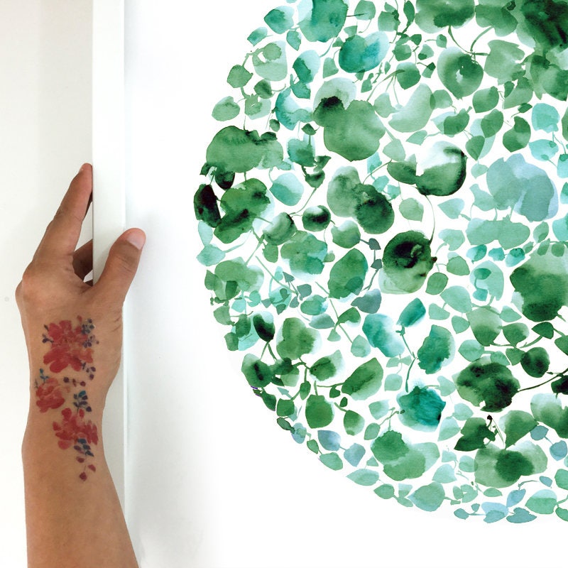 Green Botanical Circle | Modern Botanical Art Print Green Home Decor ...