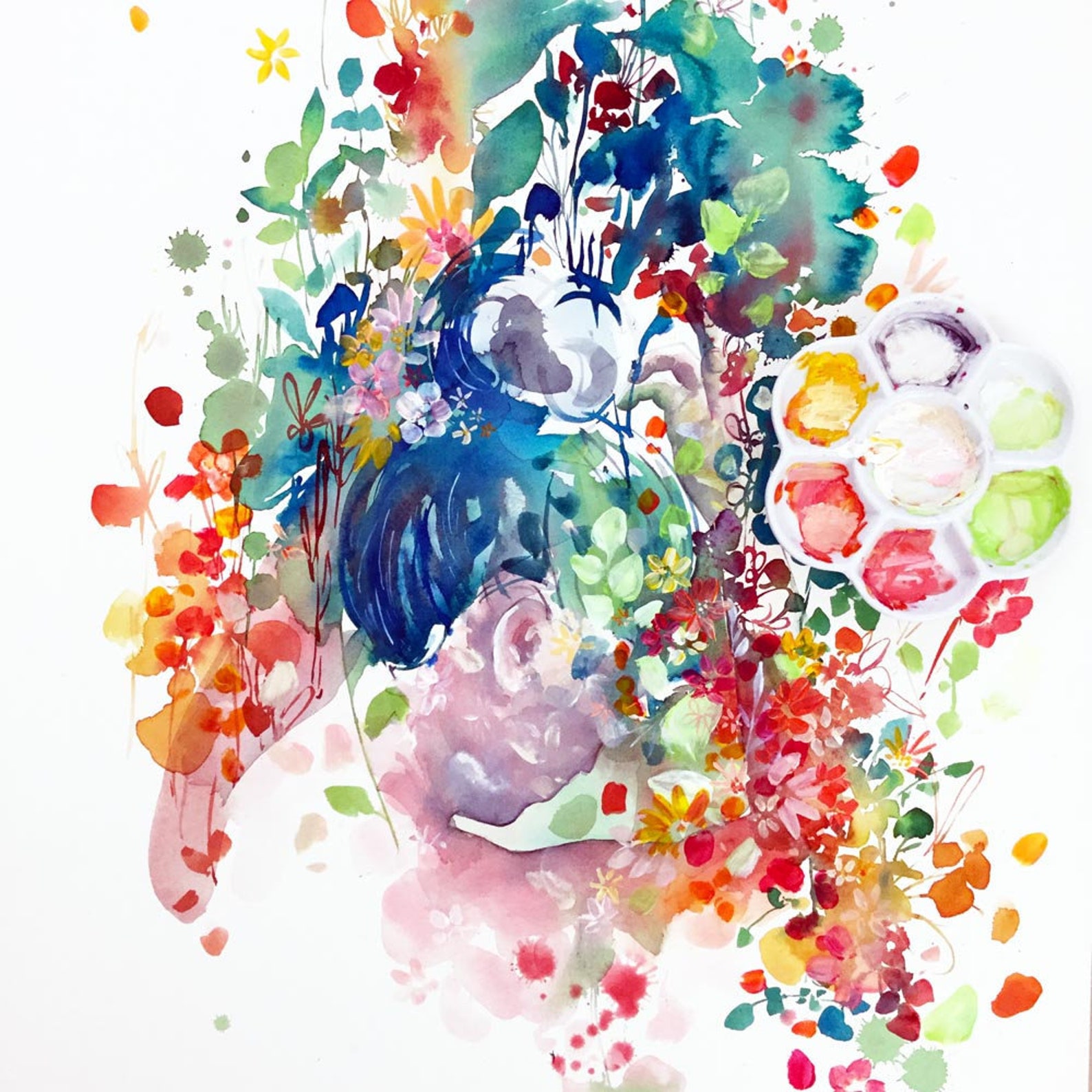 Plant Lady Botanical Woman Art Print Flowers Watercolor - Etsy