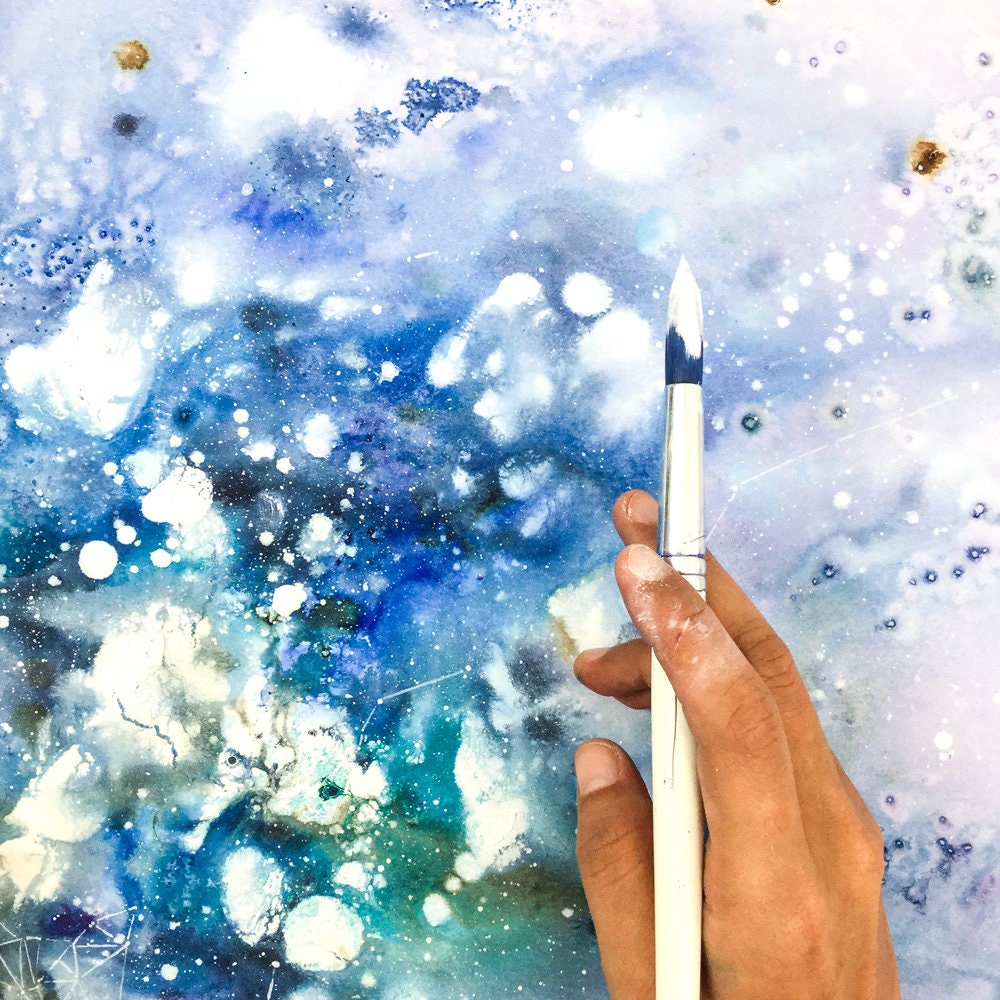 Super Blue Moon Print. Blue Supermoon Watercolor. Lunar Wall - Etsy