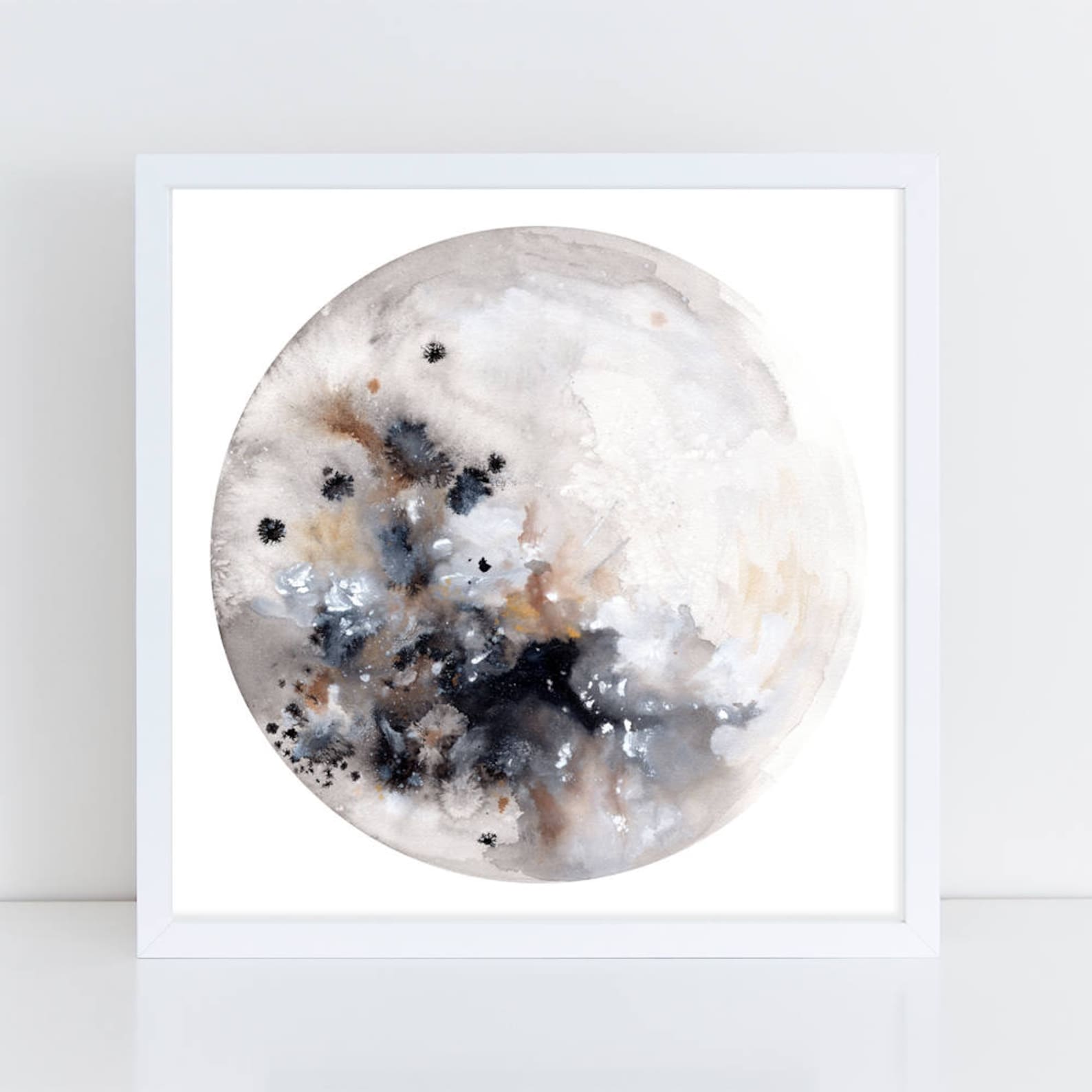 Silver Moon Print | Full Moon Poster Art Wall Decor Watercolor Painting ...