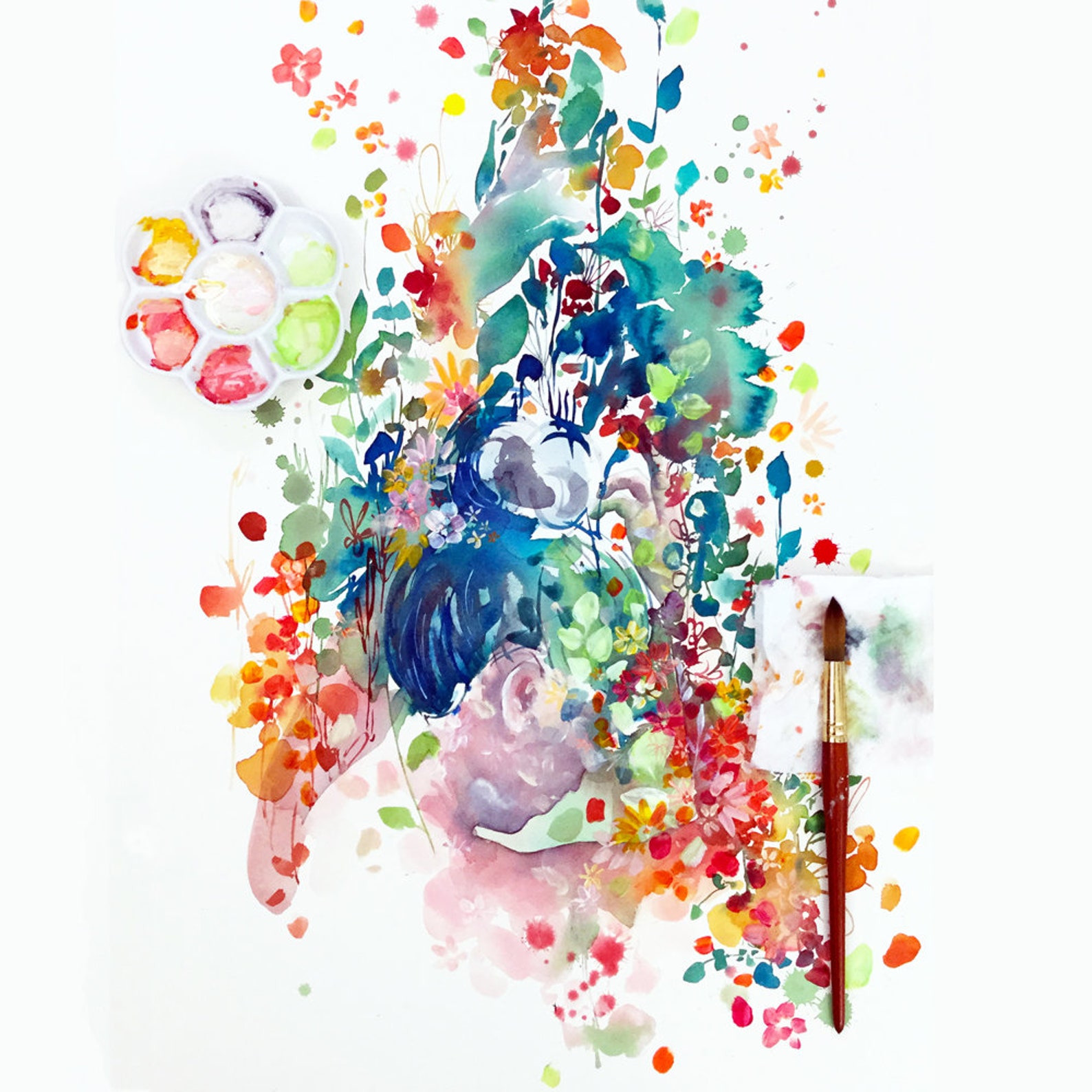 Plant Lady Botanical Woman Art Print Flowers Watercolor - Etsy UK