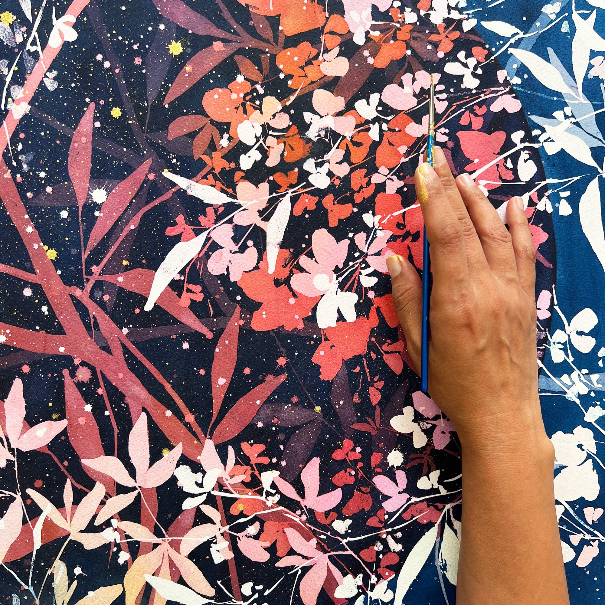 Fire Moon in Bloom Art Print Lunar Eclipse Red Leaves - Etsy