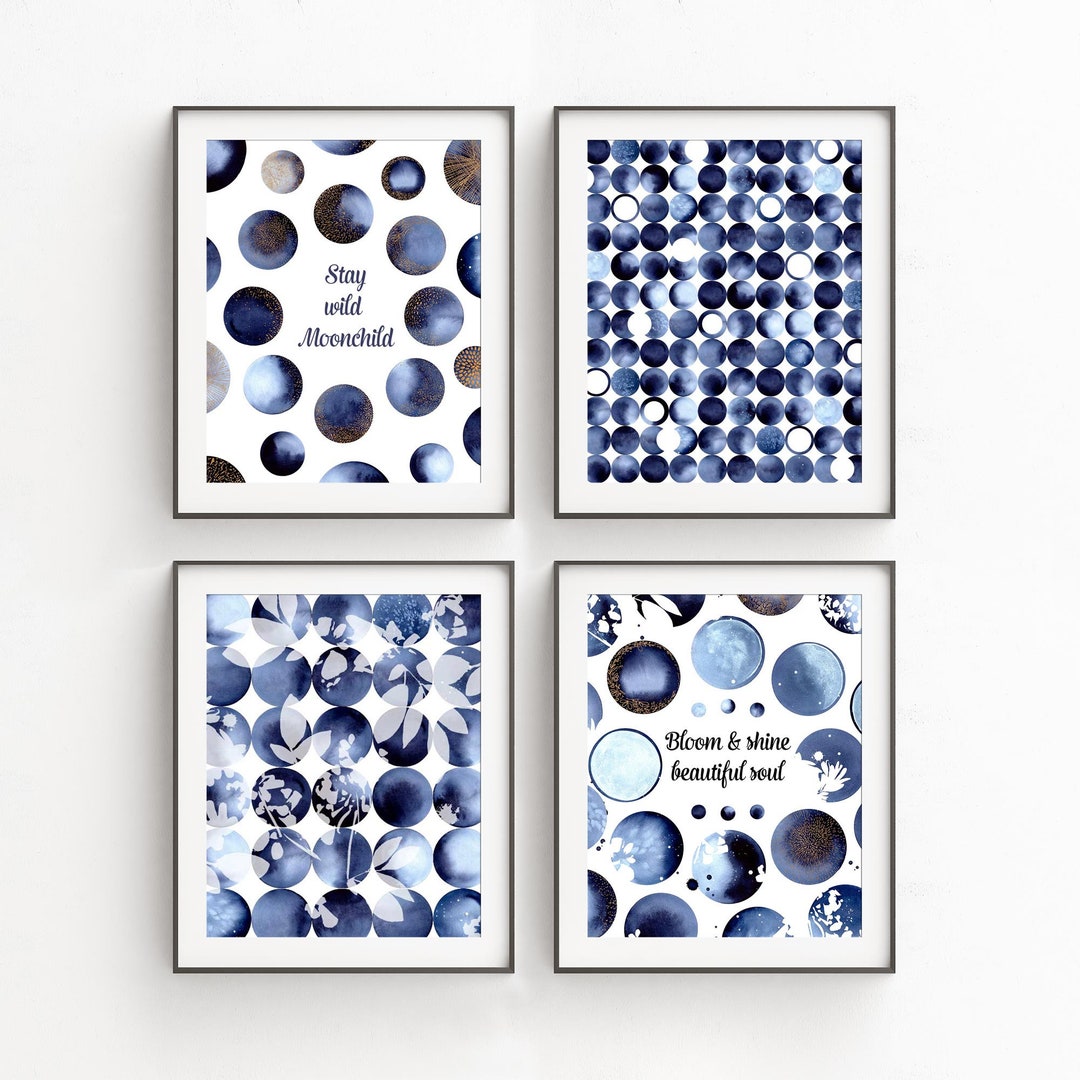 Set of 4 Watercolour Moon Prints Moon Patterns With Quotes Bloom ...