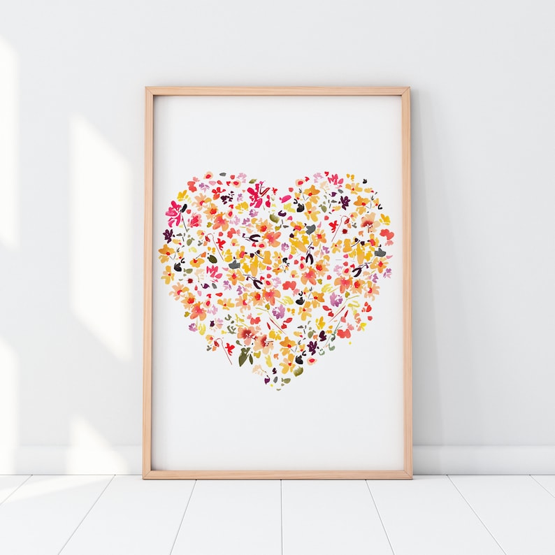 Floral Heart Love Print | Love Heart Art Print Gift Valentines Day Love ...