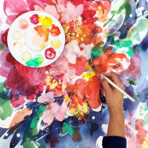 Cosmic Hug Art Print | Large Wall Art | Modern Floral Watercolor ...