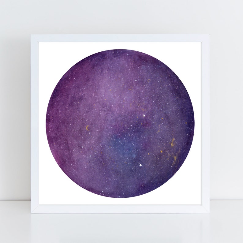 Purple Galaxy Moon Wall Art Lunar Print Purple Gold Moon - Etsy