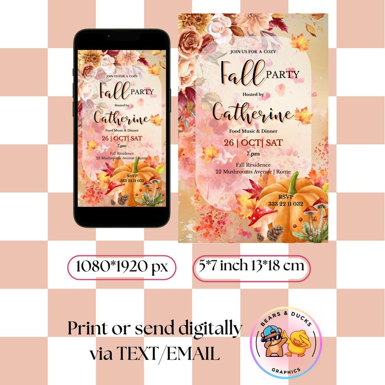 Editable Autumn Themed Birthday Invitation Template, Autumn Birthday ...