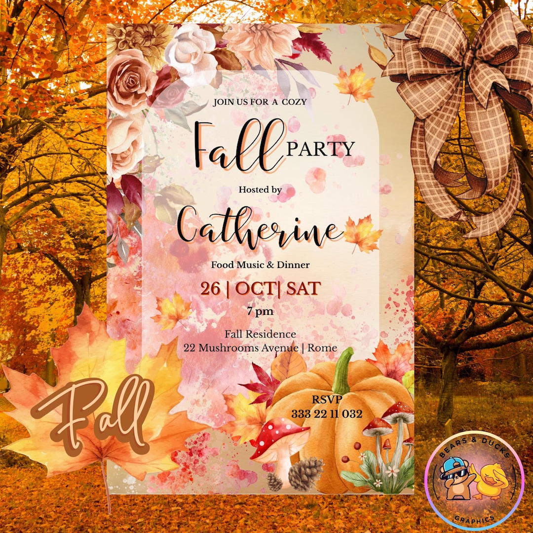 Editable Autumn Themed Birthday Invitation Template, Autumn Birthday ...