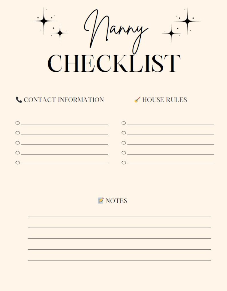 Printable Nanny Checklist – Digital PDF With Child Info, Routine, Meals ...