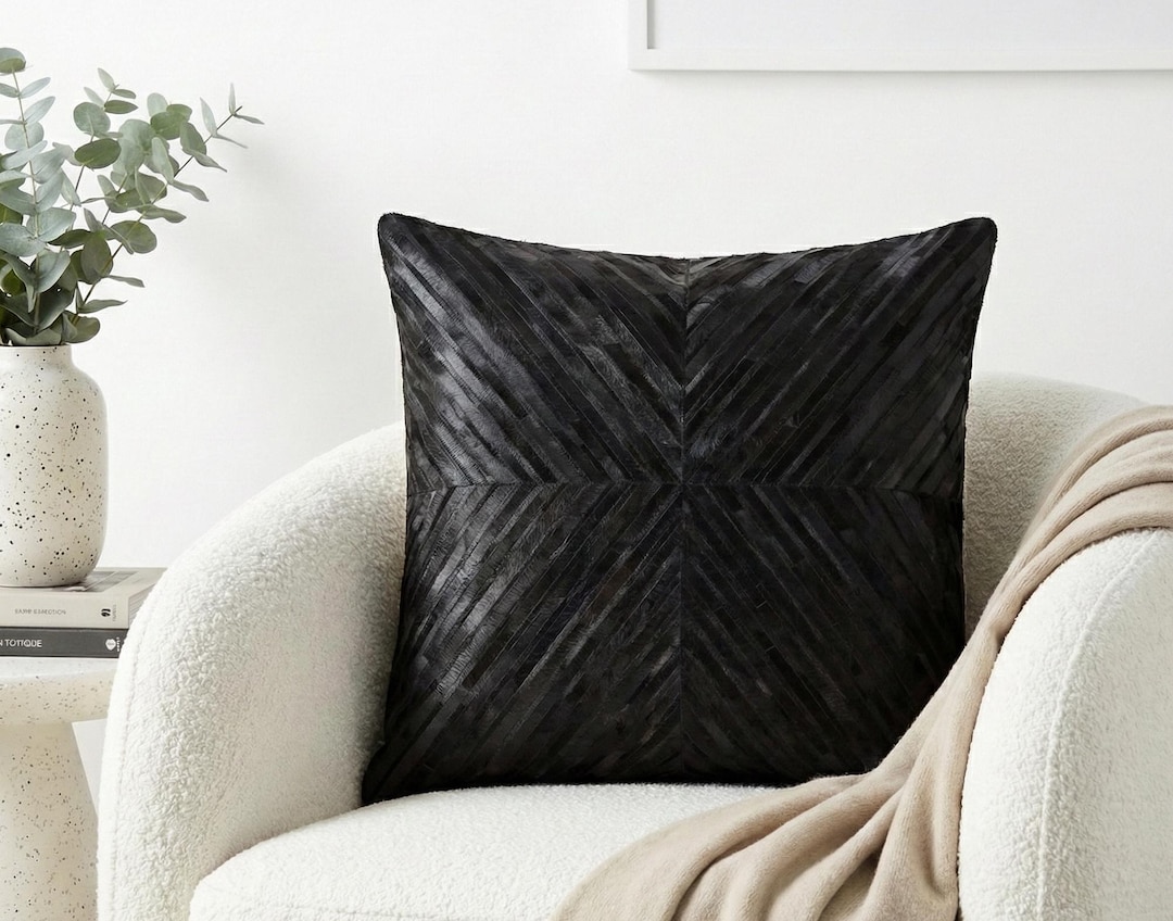 Natural Hair-on Cowhide Pillow Cover, Diagonal Chevron Mosaic Pattern ...