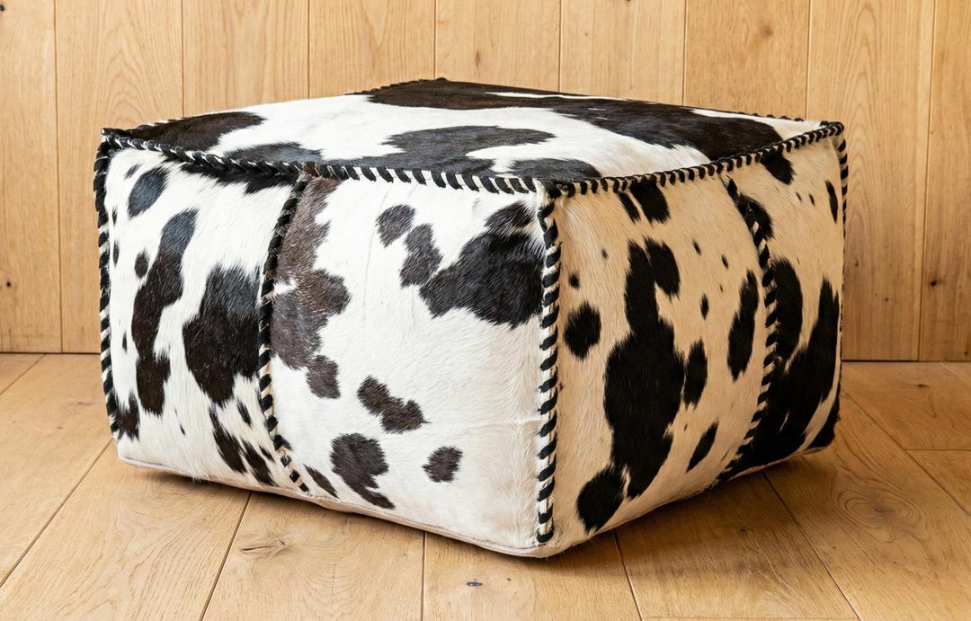 Cowhide Pouf Ottoman, Hair-on Leather Footstool, Without Filler Western ...