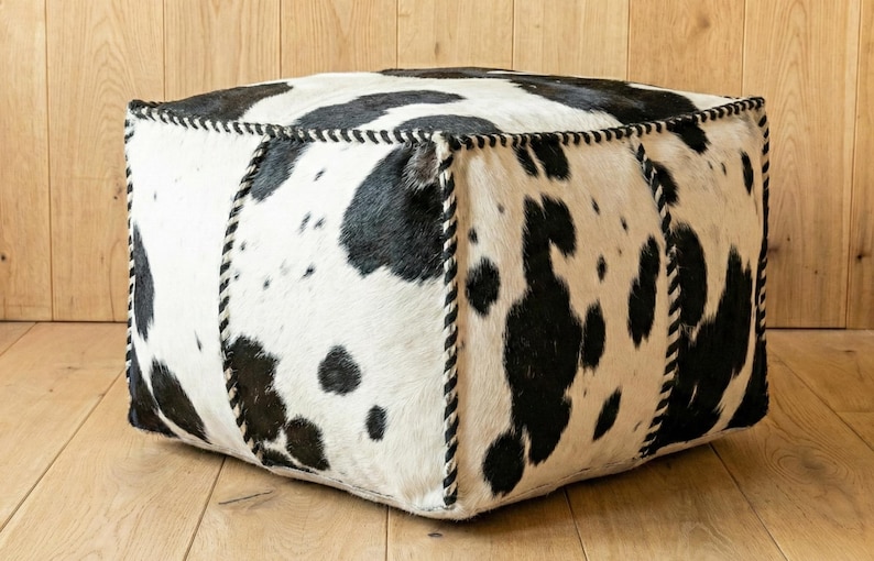 Cowhide Pouf Ottoman, Hair-on Leather Footstool, Without Filler Western ...