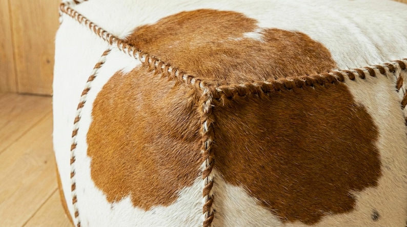 Cowhide Pouf Ottoman, Hair-on Leather Footstool, Without Filler Western ...