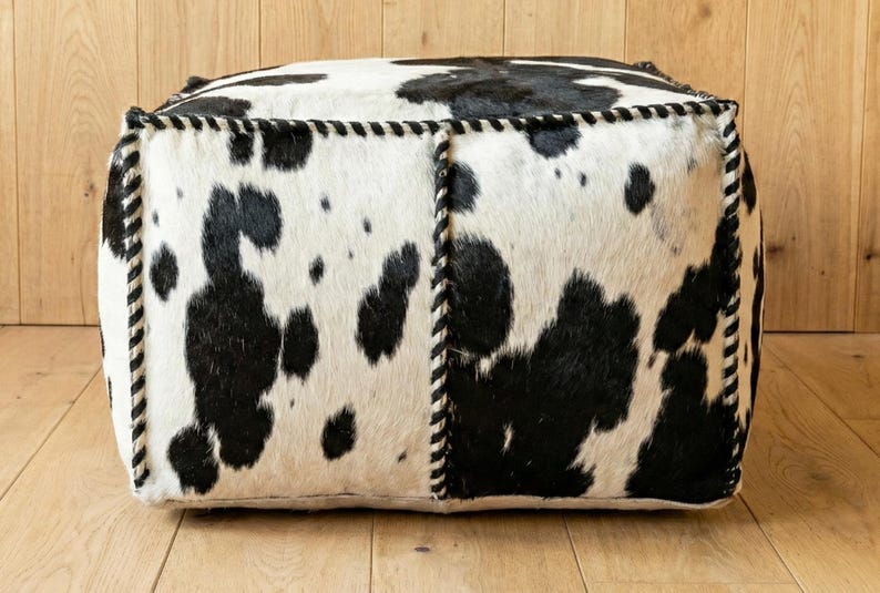 Cowhide Pouf Ottoman, Hair-on Leather Footstool, Without Filler Western ...