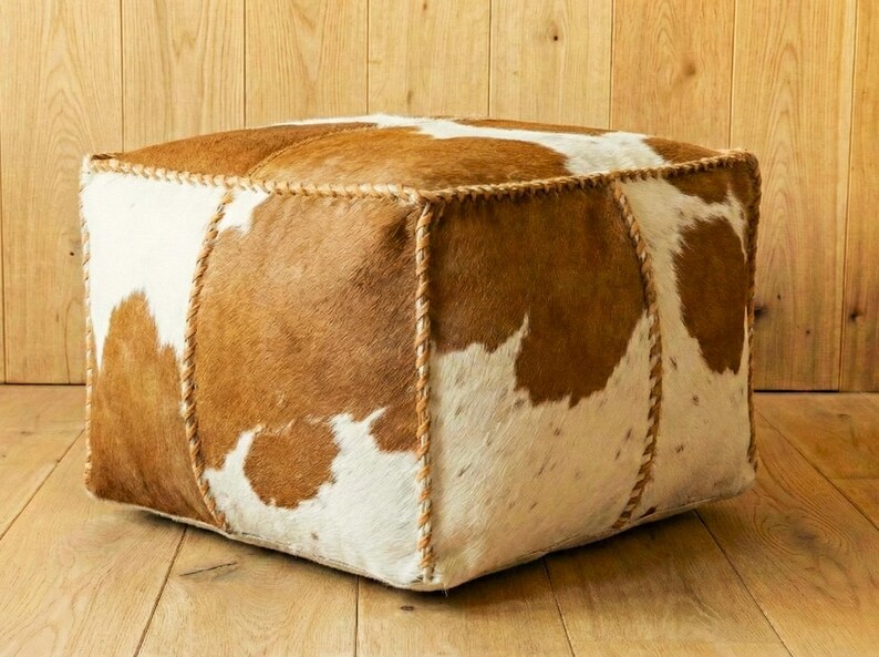 Cowhide Pouf Ottoman, Hair-on Leather Footstool, Without Filler Western ...