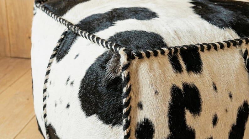 Cowhide Pouf Ottoman, Hair-on Leather Footstool, Without Filler Western ...
