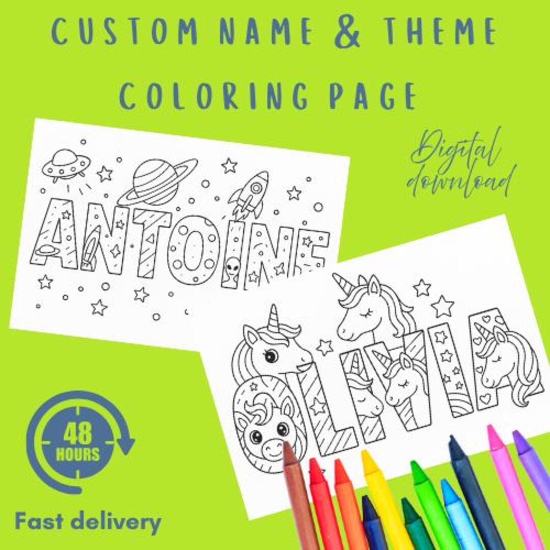 Custom Name & Theme Coloring Page - Etsy
