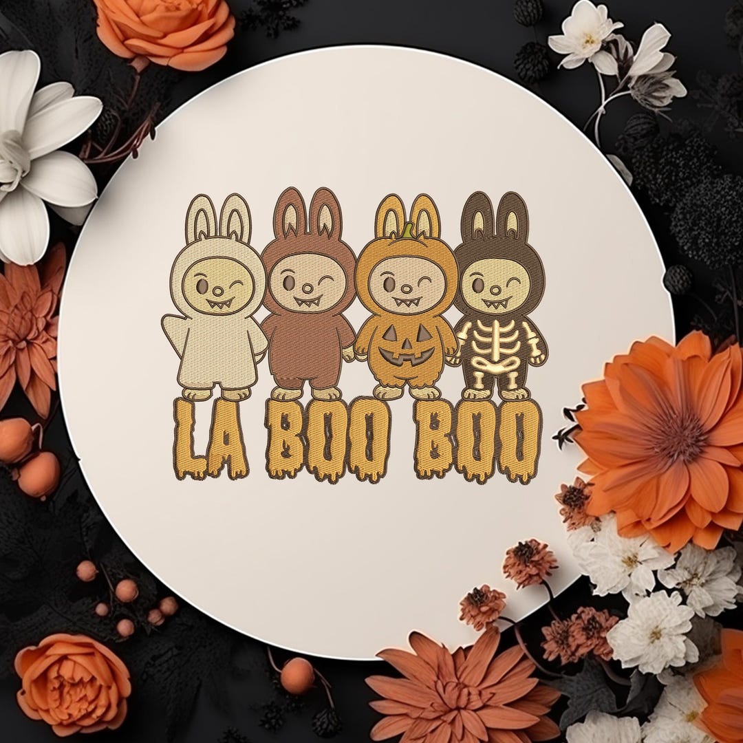 Labubu Halloween Embroidery Design: Spooky Bunny in Pumpkin Costume (6 ...