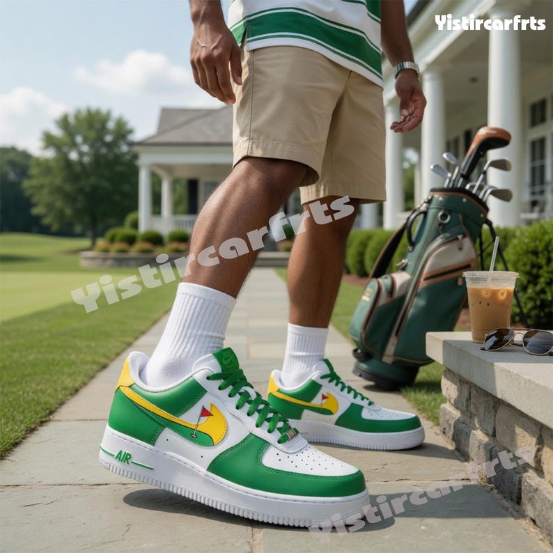 Custom Golf Air Force 1 Sneakers, Green Yellow Golf Inspired AF1, Hand ...