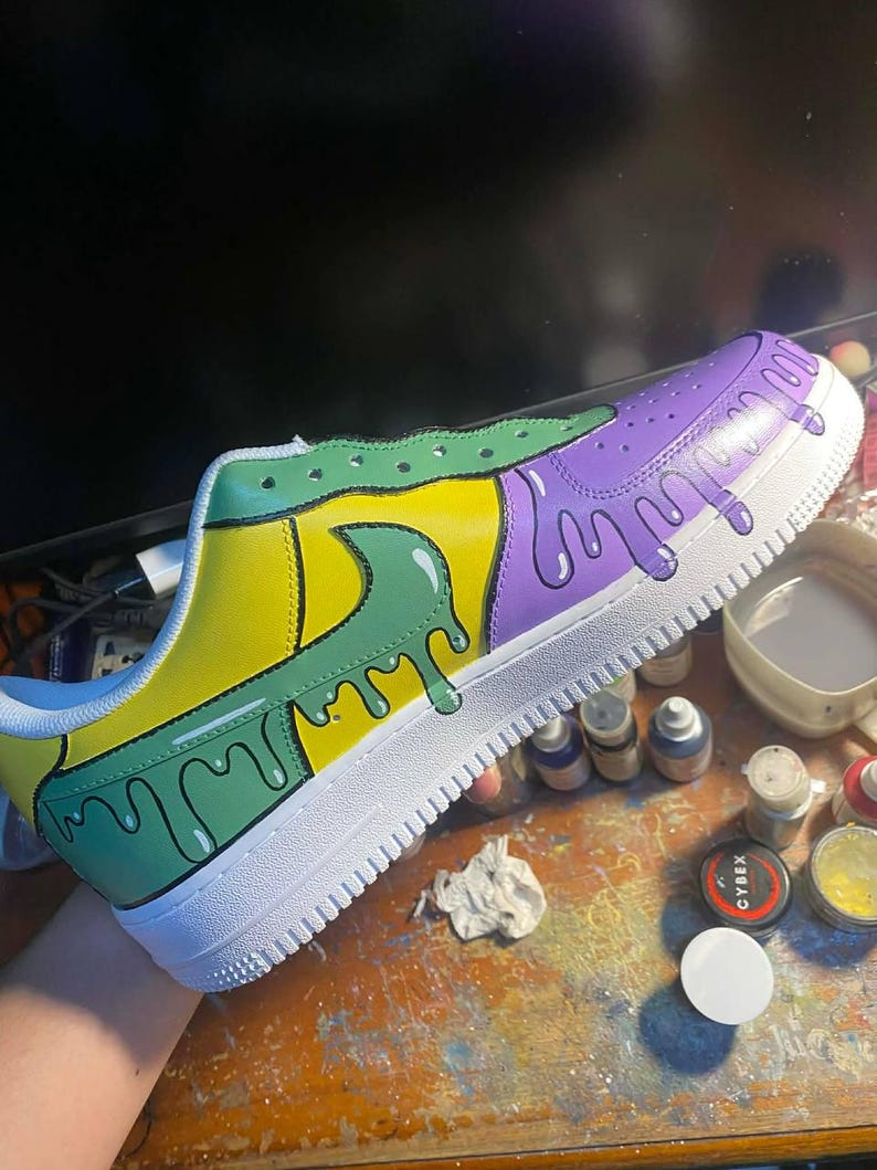 Mardi Gras Drip Air Force 1 Sneakers, Hand-painted Graffiti AF1 - Etsy