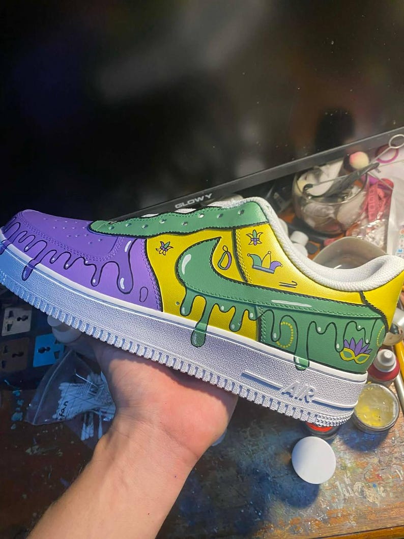 Mardi Gras Drip Air Force 1 Sneakers, Hand-painted Graffiti AF1 - Etsy