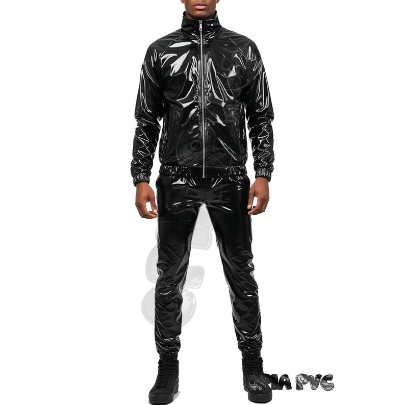 Men's Shiny Black Pvc Track Suit | WET Look Glossy Vinyl Jacket ...