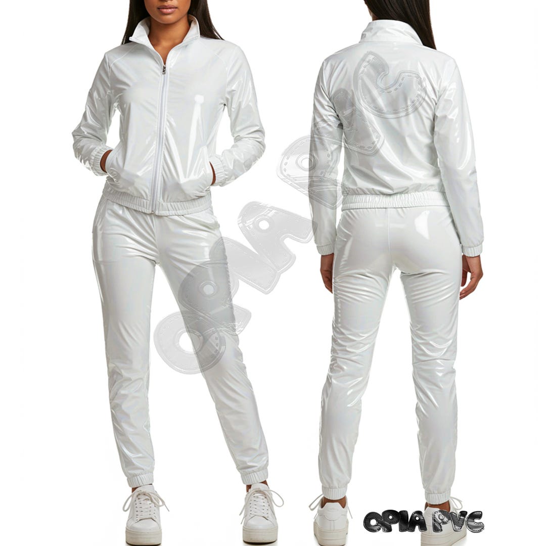 Women's Glossy White PVC Tracksuit | Shiny Luxury Vinyl Jacket ...