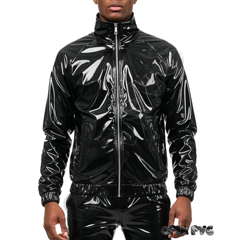 Men's Shiny Black Pvc Track Suit | WET Look Glossy Vinyl Jacket ...