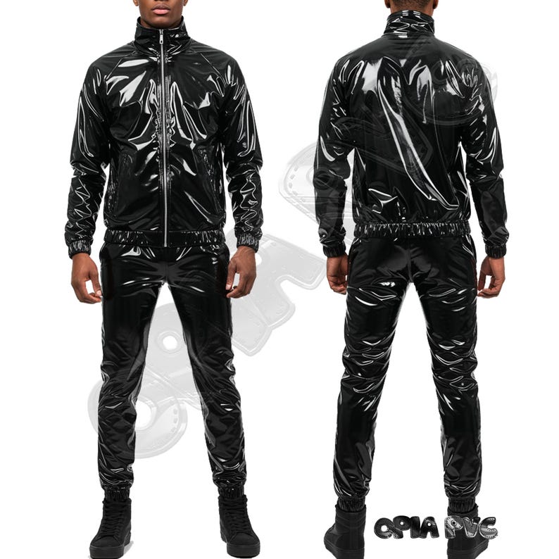 Men's Shiny Black Pvc Track Suit | WET Look Glossy Vinyl Jacket ...