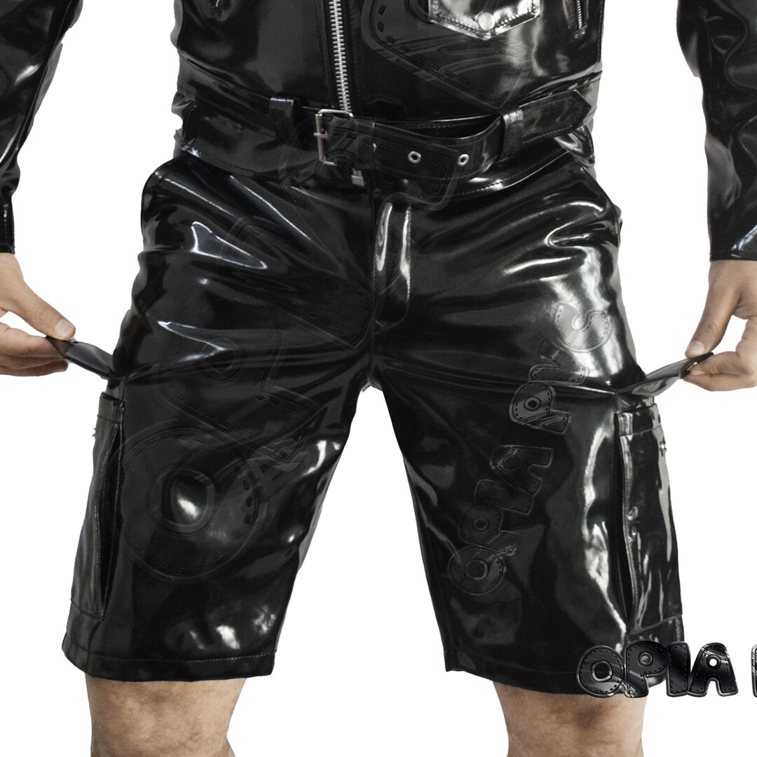 Men's Glossy Black PVC Cargo Shorts | Shiny Club-wear Shorts | Wet Look ...