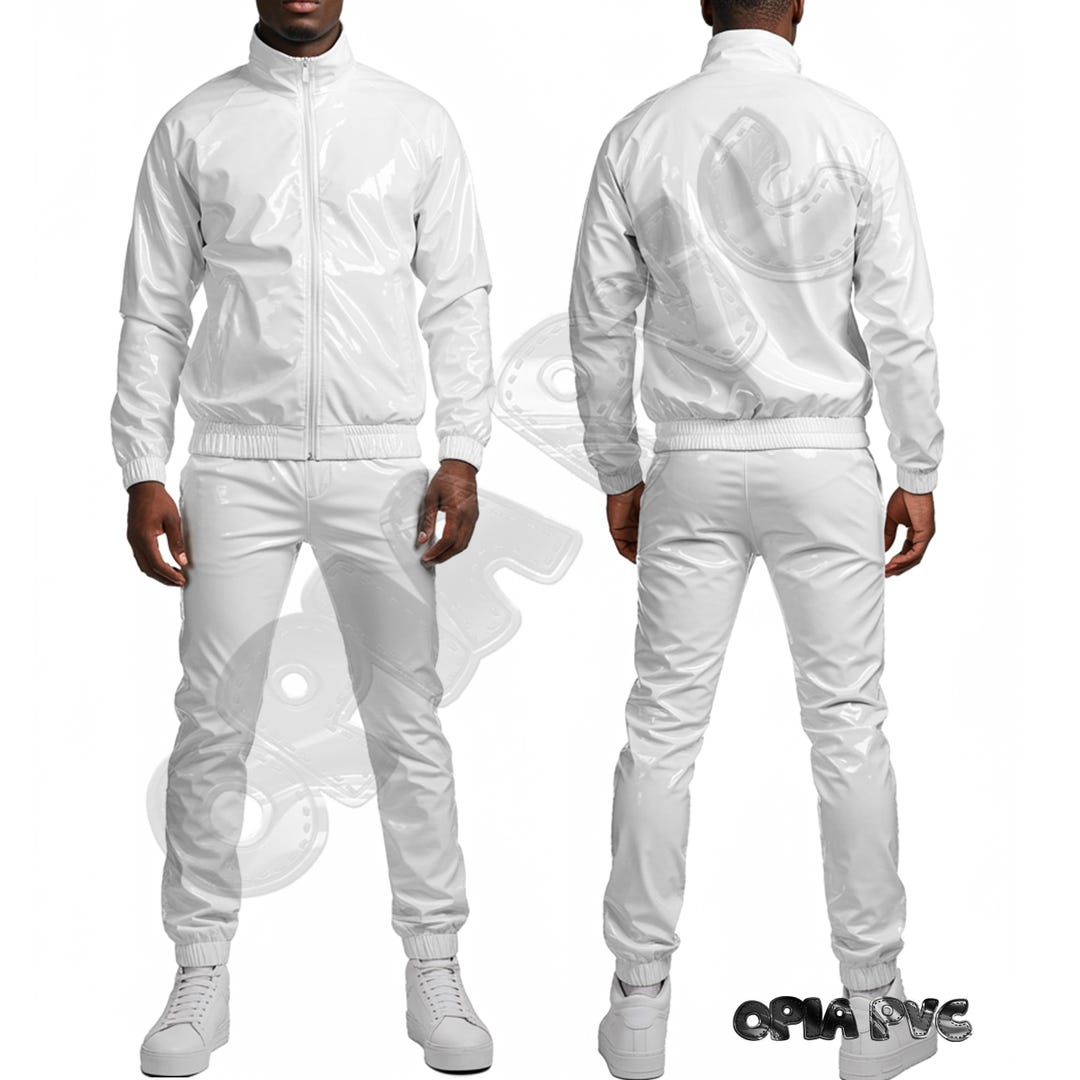 Men's Glossy White Pvc Tracksuit | Full WET Look Shiny Vinyl Jacket ...