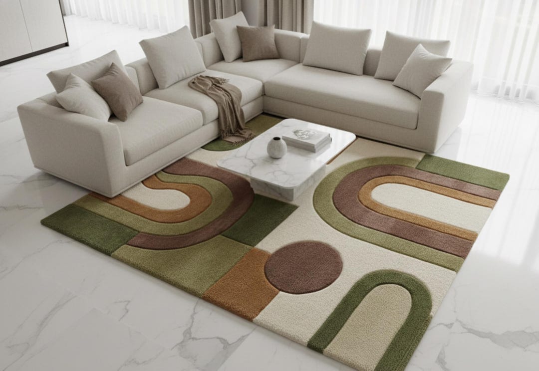 Mid Century Modern Geometric Rug, Large Hand Tufted Wool Area Rug ...