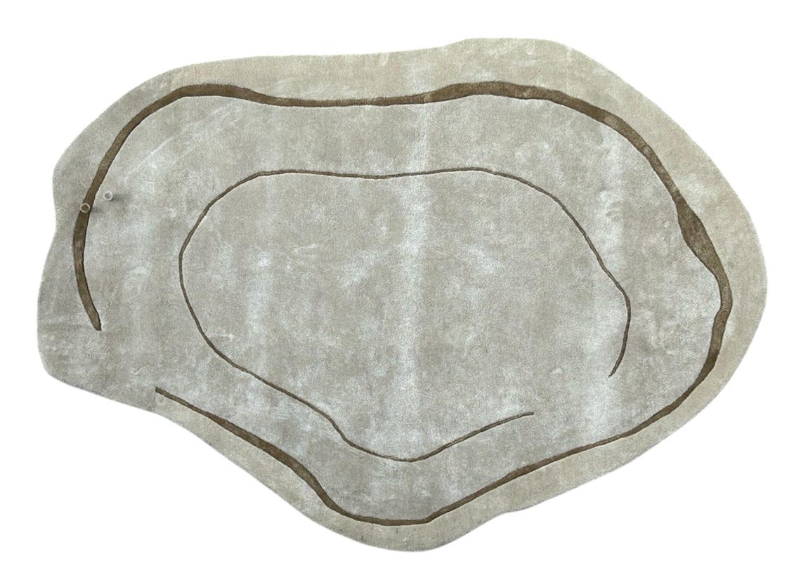 Handmade Irregular Shape Carpet, Organic Beige Tufted Rug, Abstract ...