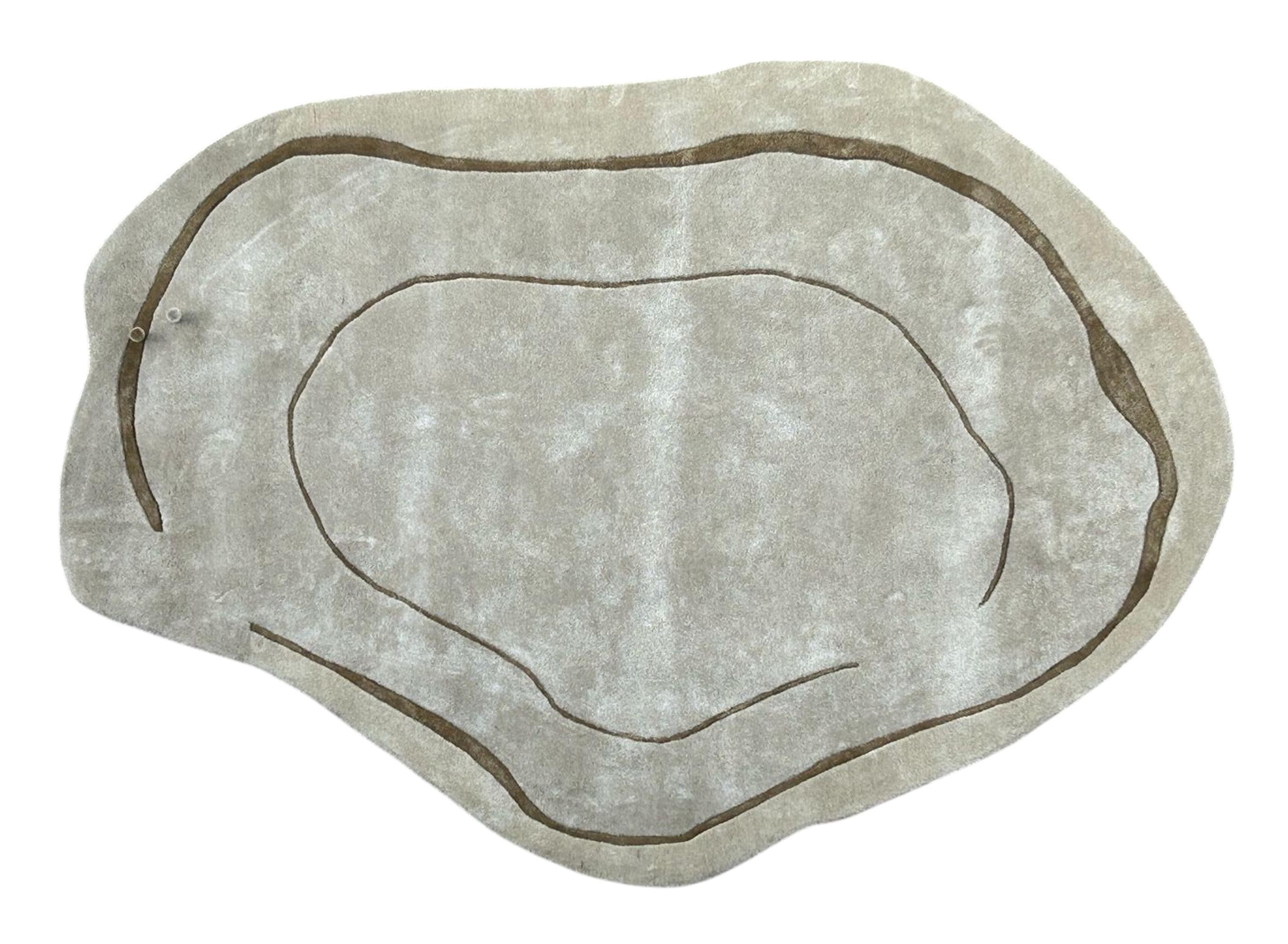 Handmade Irregular Shape Carpet, Organic Beige Tufted Rug, Abstract ...