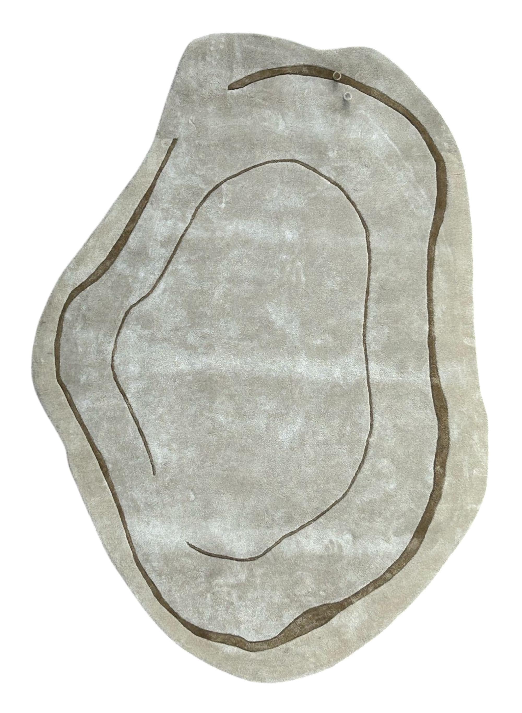 Handmade Irregular Shape Carpet, Organic Beige Tufted Rug, Abstract ...