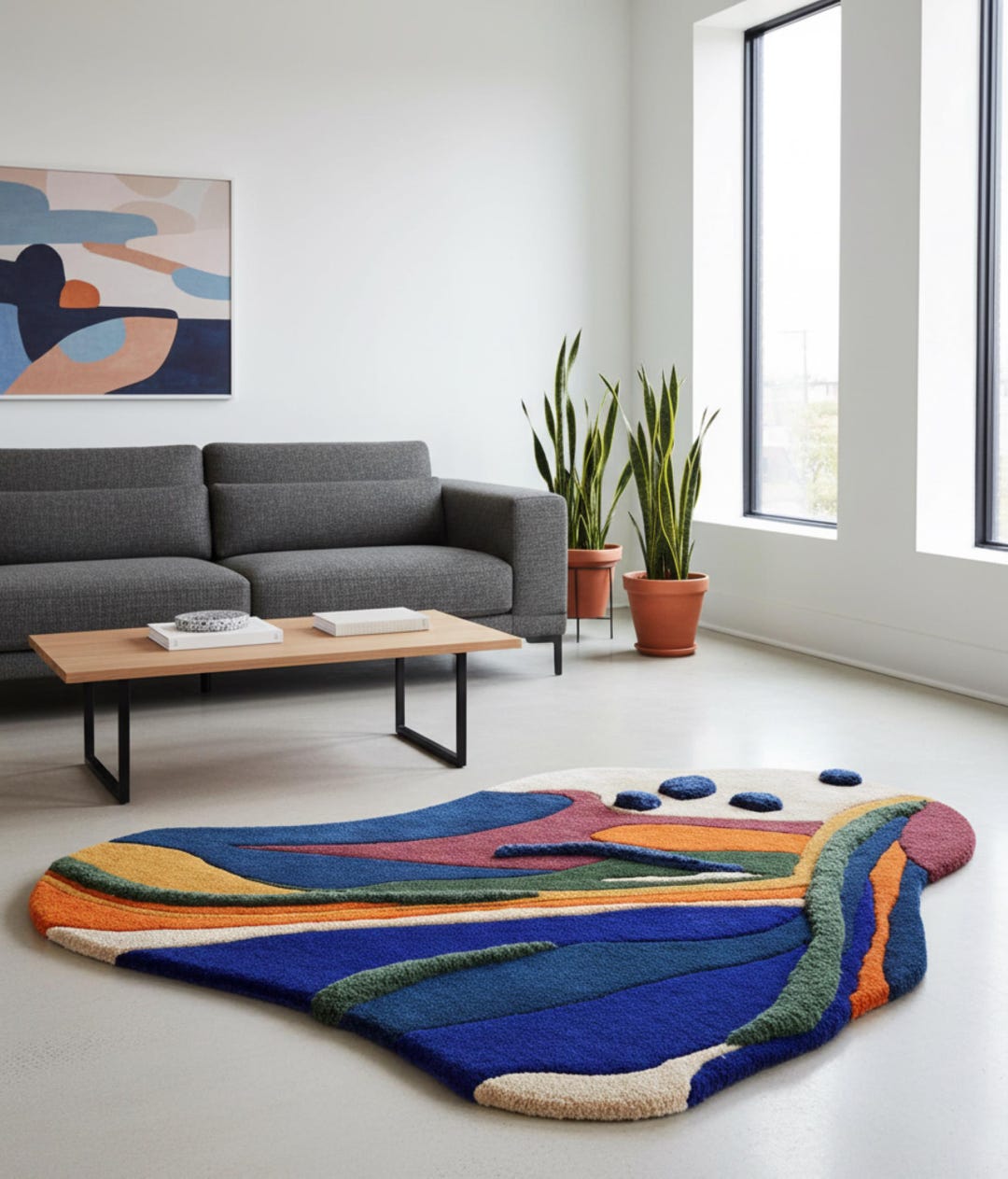 Abstract Art Tufted Rug: Textured Multi-color Area Rug, Modern ...