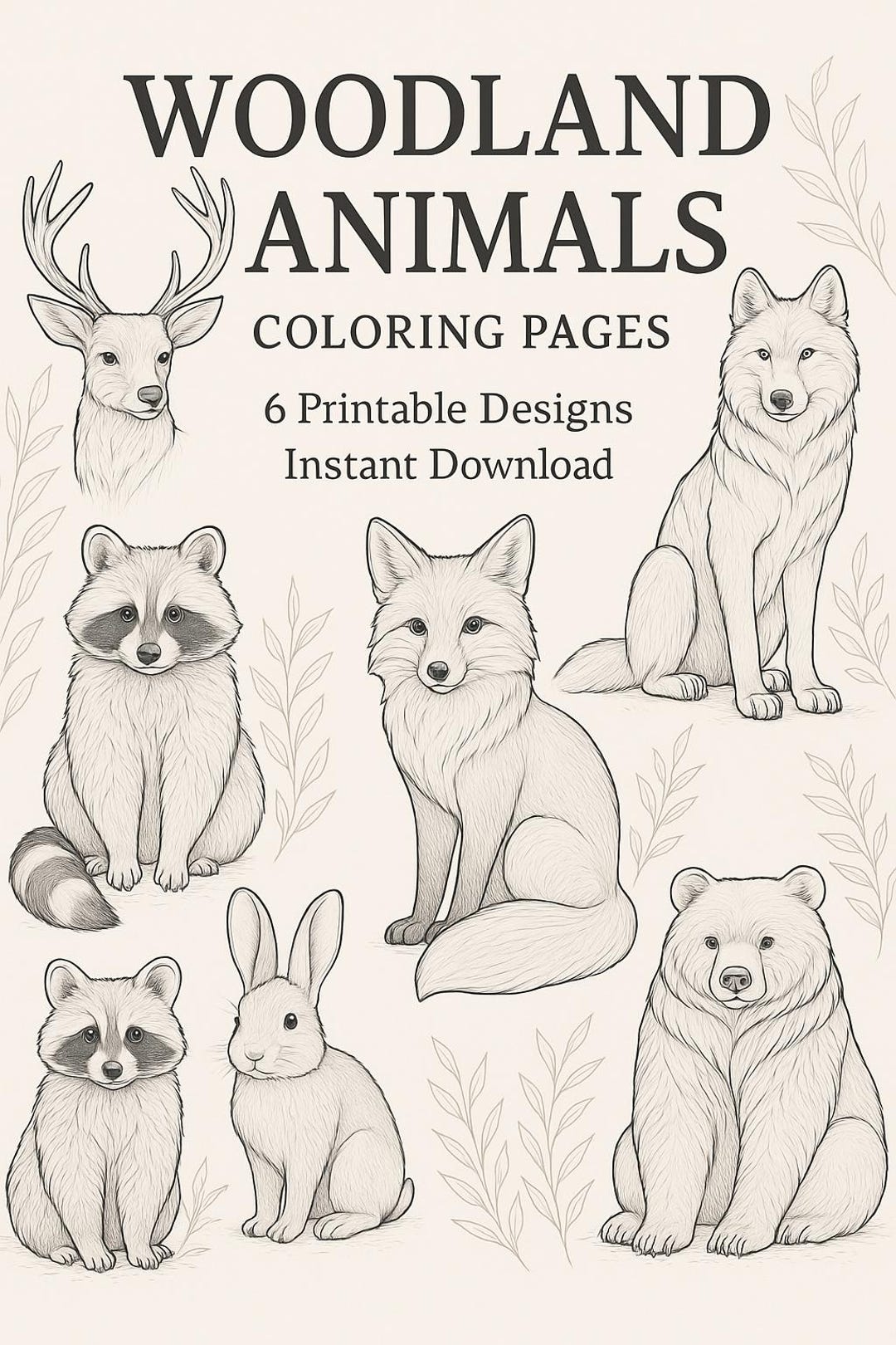 Woodland Animals Coloring Pages – 6 Printable Designs for Adults ...