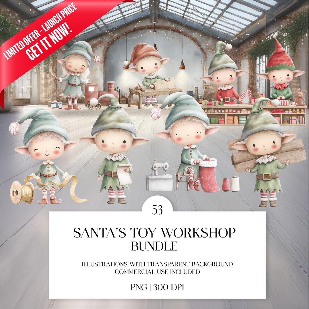 Santa's Workshop Clipart | Elves Building Toys | North Pole Factory ...