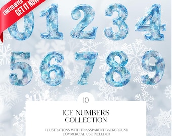 Ice Numbers Watercolor Clipart (0-9) - Snow Crystal PNG Set - Birthday ...