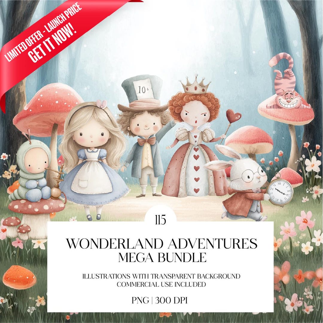 Wonderland Adventures Clipart Mega Bundle | 115 PNG Images | Fairy Tale ...