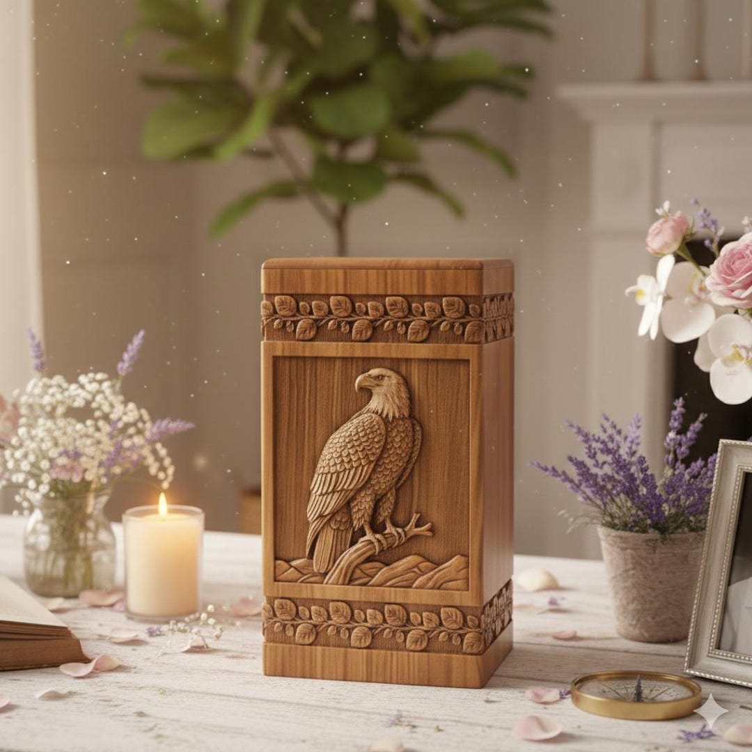 Hand Carved Eagle Cremation Urn, Rosewood Funeral Urn, Sympathy Gift ...