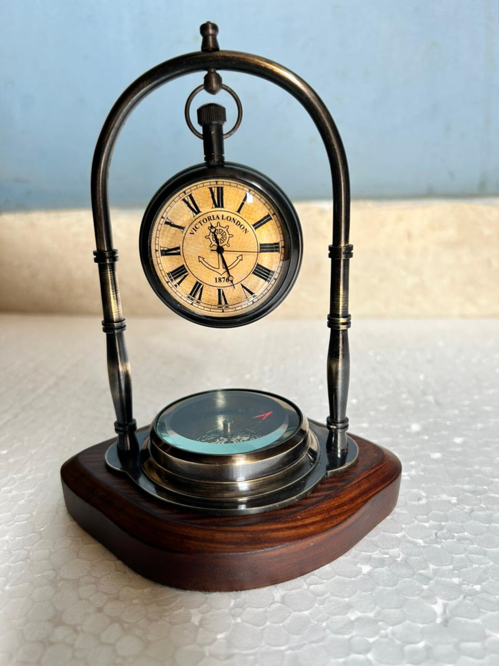 Brass Nautical Desk Clock on Wooden Base - Maritime Decor - Etsy