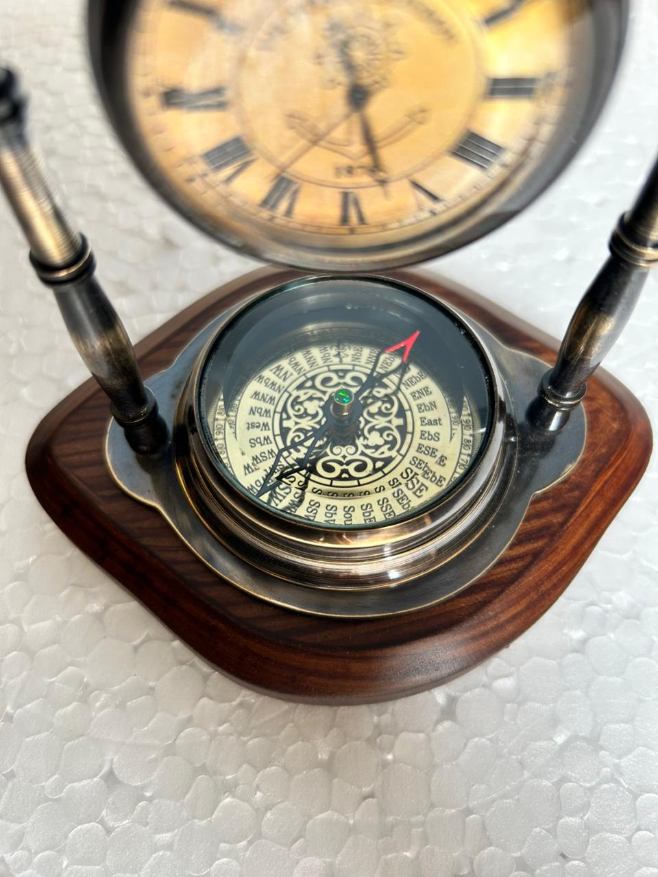 Brass Nautical Desk Clock on Wooden Base - Maritime Decor - Etsy