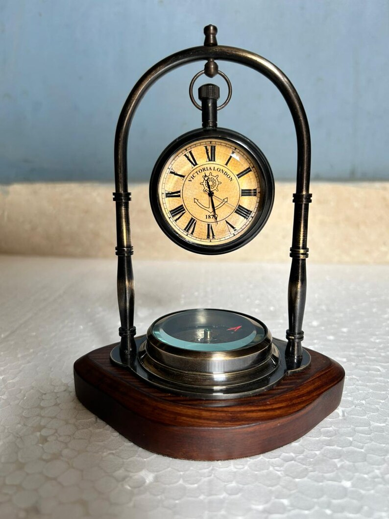 Brass Nautical Desk Clock on Wooden Base - Maritime Decor - Etsy